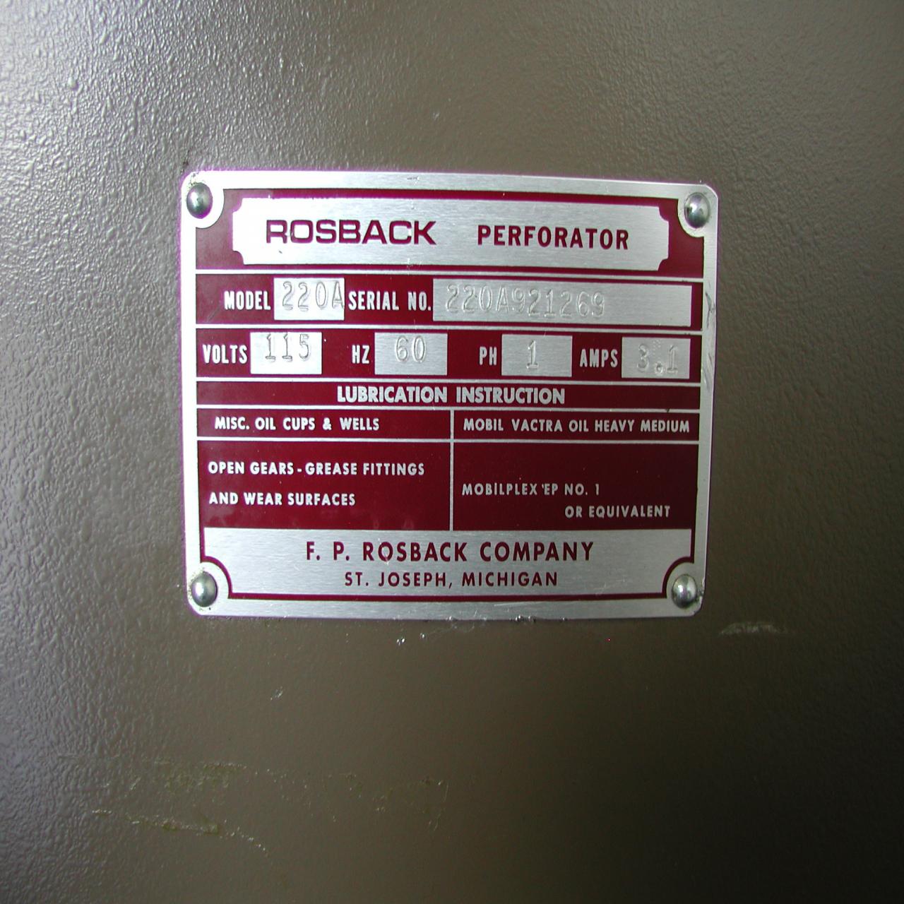 Lot #78: Rosback Model 220A True Line II Perforator/Scoring Machine ...